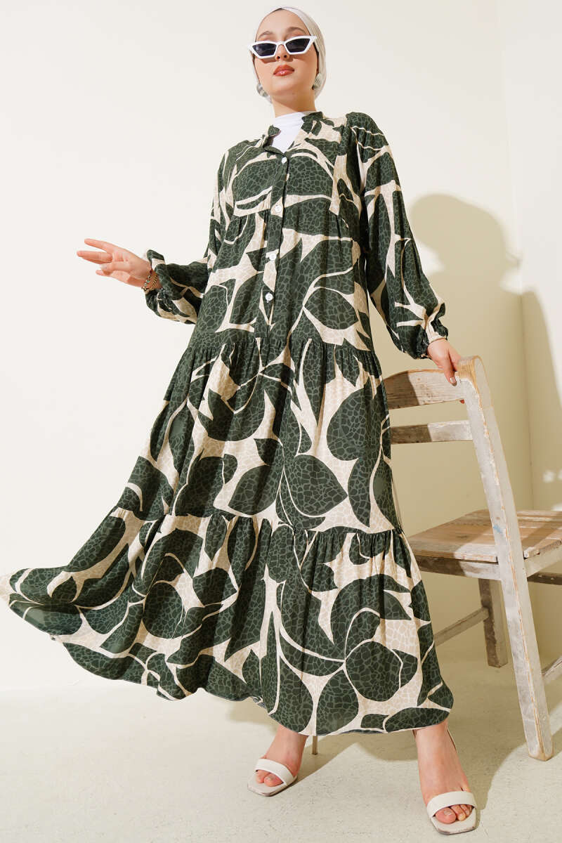 Half Buttoned Pattern Detailed Dress - Pazarium