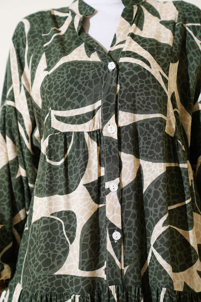 Half Buttoned Pattern Detailed Dress - Pazarium