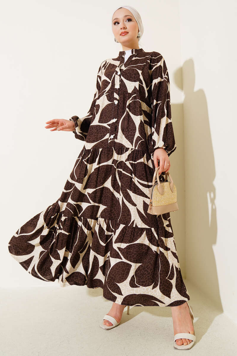 Half Buttoned Pattern Detailed Dress - Pazarium